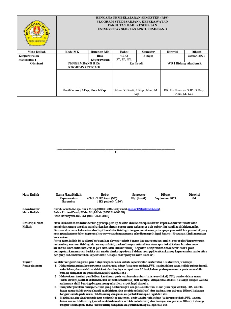 RPS Keperawatan Maternitas I | PDF