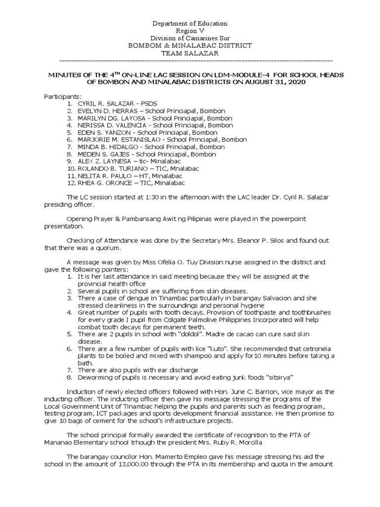 Minutes Of Lac Session Ldm Module 4 Pdf Evaluation