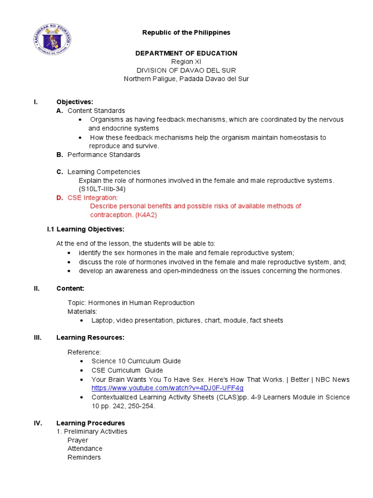 CSE Grade 10 Science Lesson Plan | PDF | Luteinizing Hormone ...