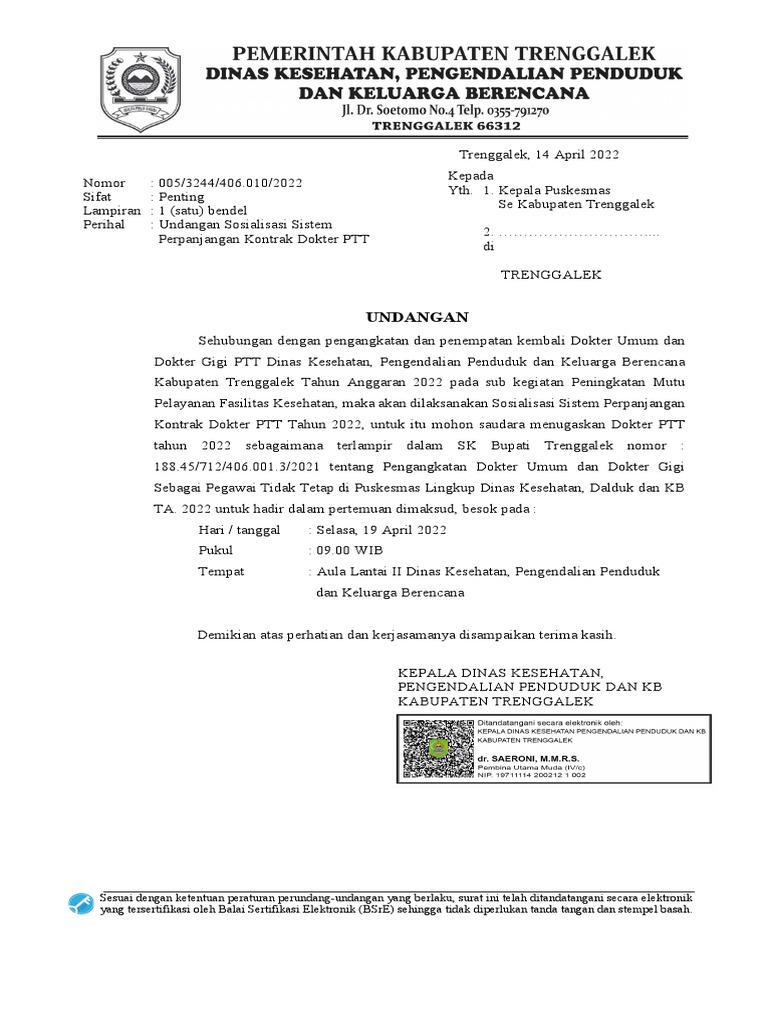 Undangan Dokter PTT 19 April 2022 | PDF