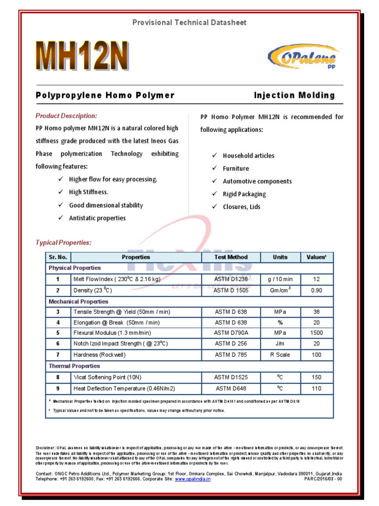Polypropylene Homo Polymer Injection Molding: Provisional Technical ...