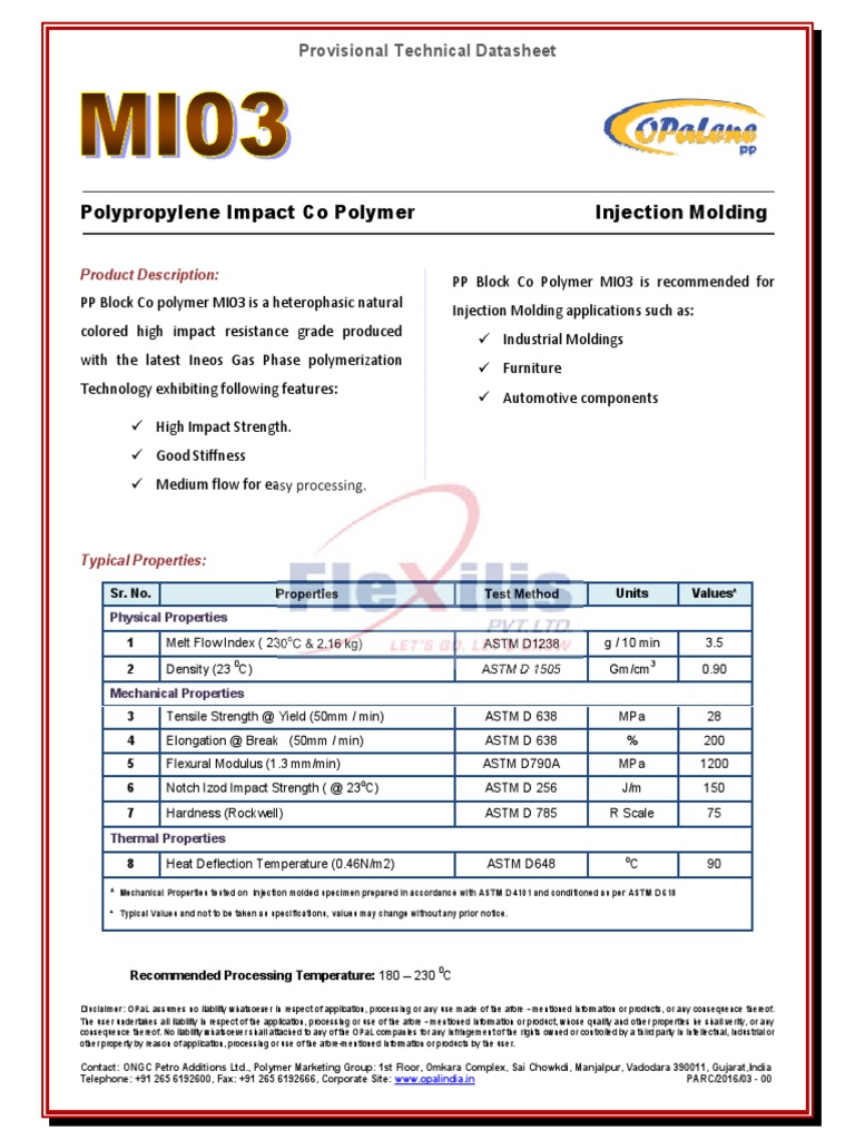 Polypropylene Impact Co Polymer Injection Molding: Provisional ...