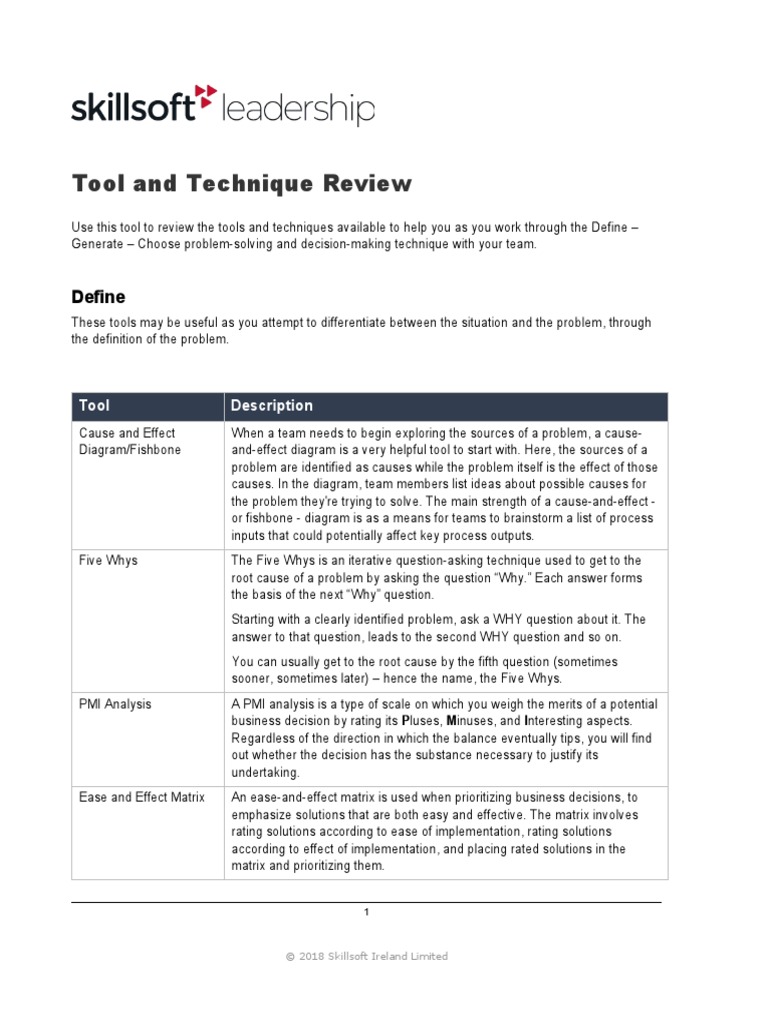 Tools and Techniques For Problem Solving | PDF | Brainstorming | Cognition