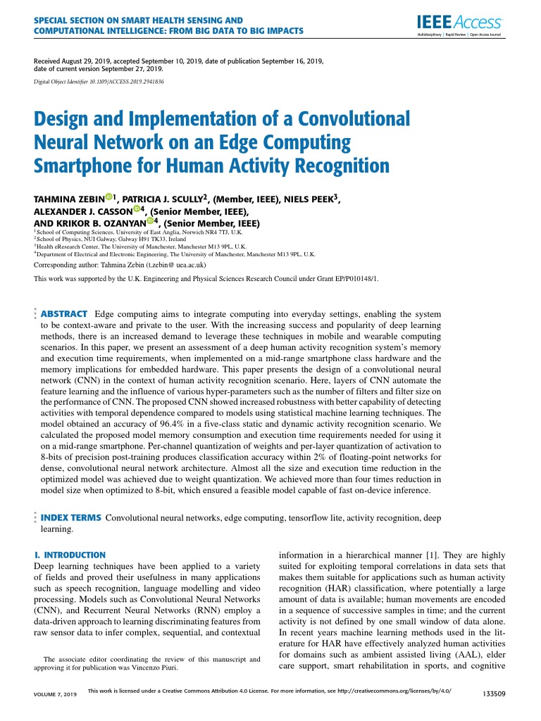 Design And Implementation Of A Convolutional Neural Network On An Edge Computing Smartphone For