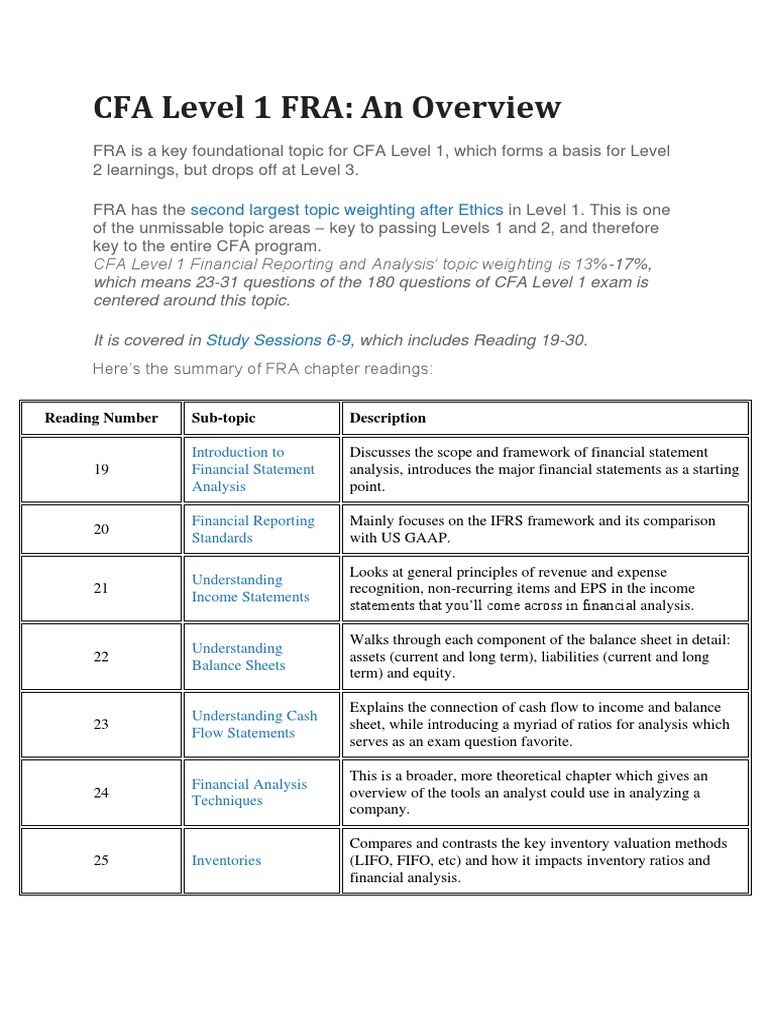 CFA Level 1 FRA | PDF | Financial Statement | Income Statement