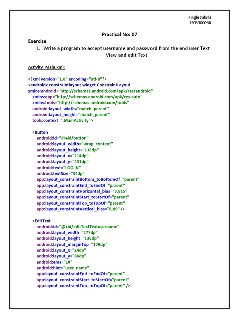 Write A Program To Accept Username and Password From The End User Text View and Edit Text | PDF ...