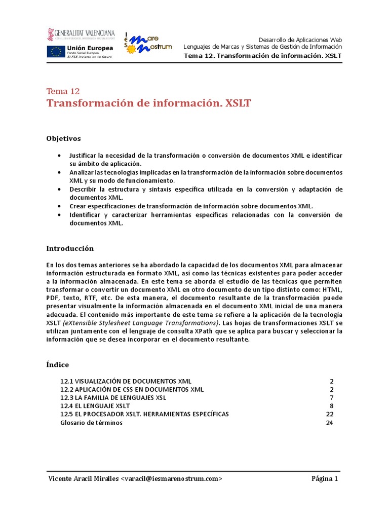 Tema 12 - Transformación de Información. XSLT | PDF | Xml | HTML