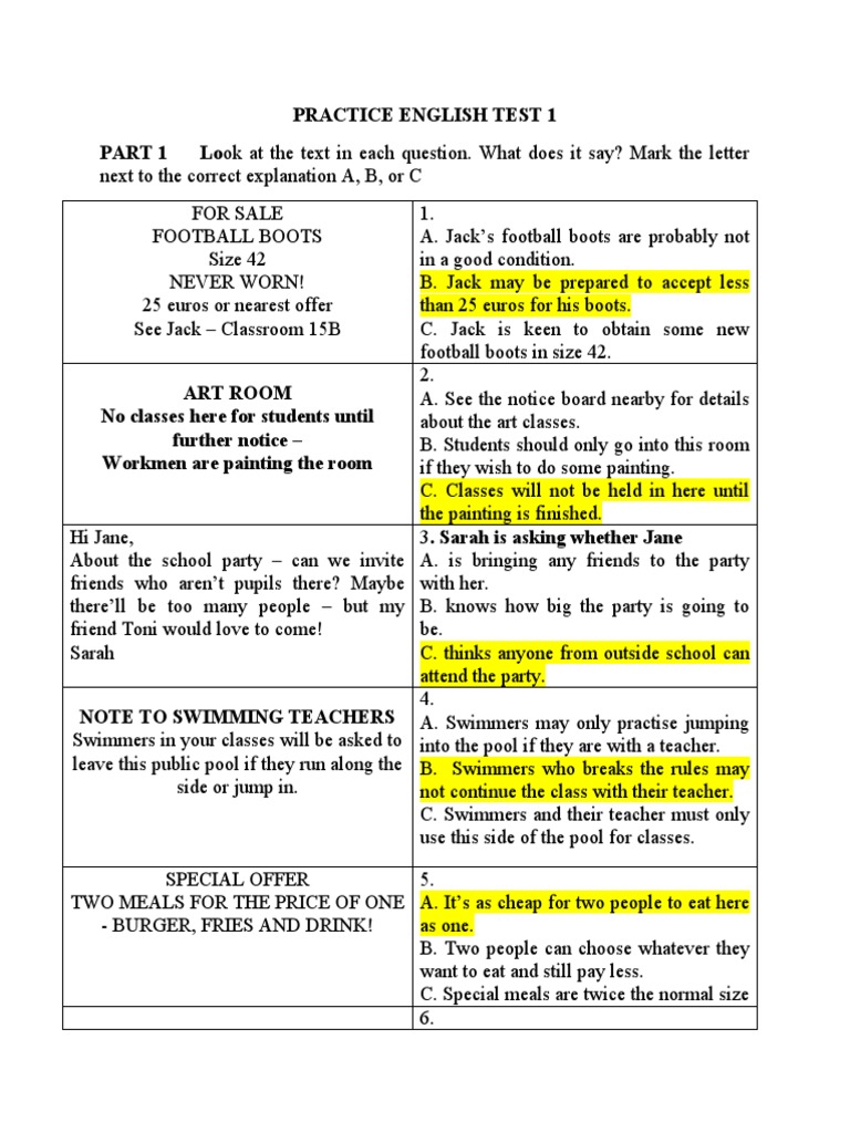 English Test Practice for Students | PDF | Vegetables | Foods
