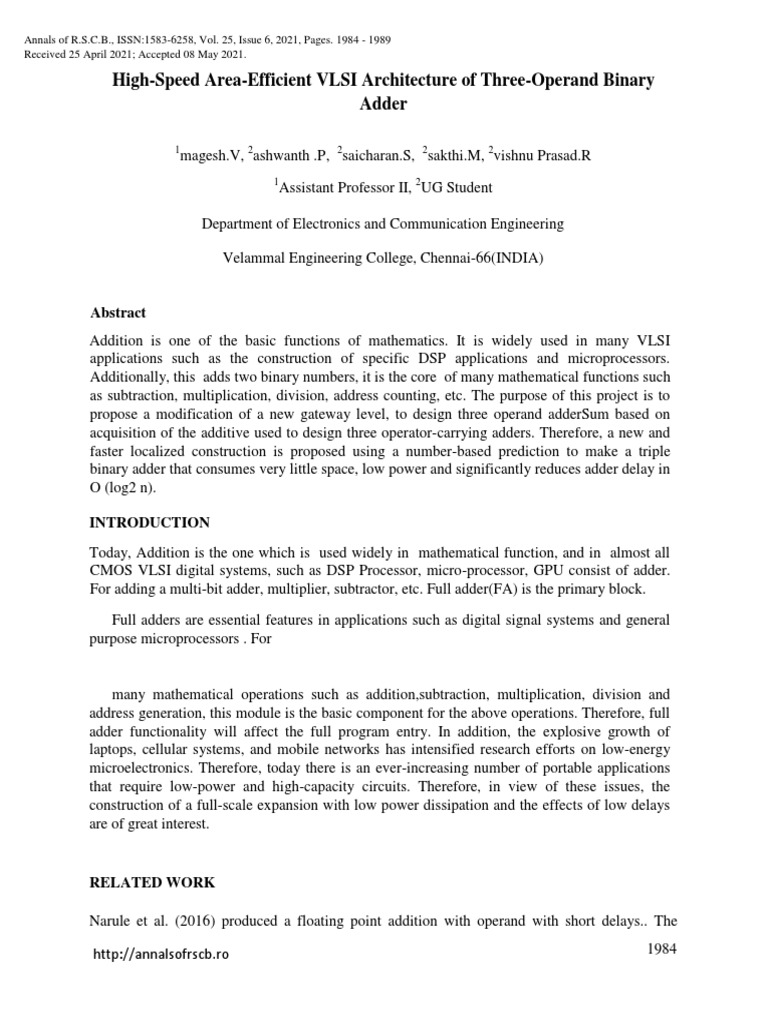 High-Speed Three-Operand Adder Design | PDF | Electrical Engineering ...