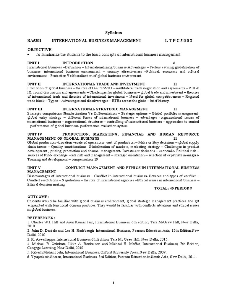 Mba Ibm Course Plan | PDF | International Business | World Trade ...