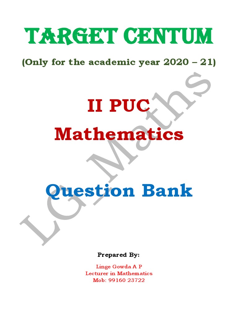 II PUC - Mathematics (TARGET CENTUM) - Question Bank | PDF | Matrix (Mathematics) | Function ...