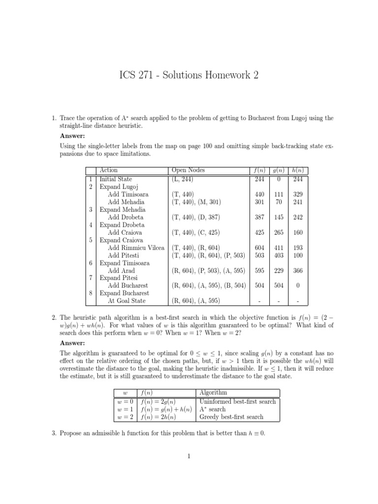 ICS 271 - Solutions Homework 2: F (N) G (N) H (N) | PDF | Computer ...