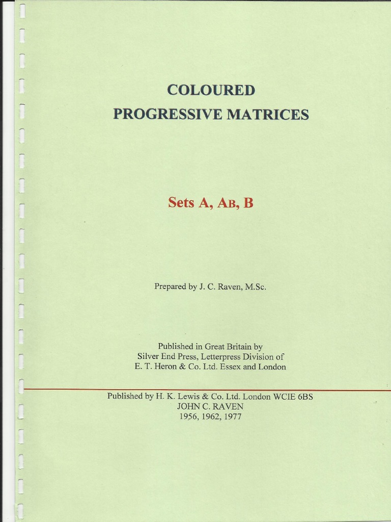Coloured Progressive Matrices (Test) | PDF