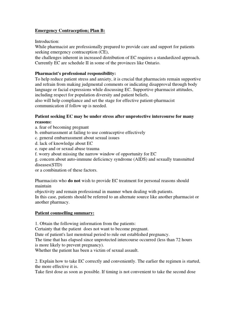 Emergency Contraception Plan B | PDF | Birth Control | Combined Oral ...