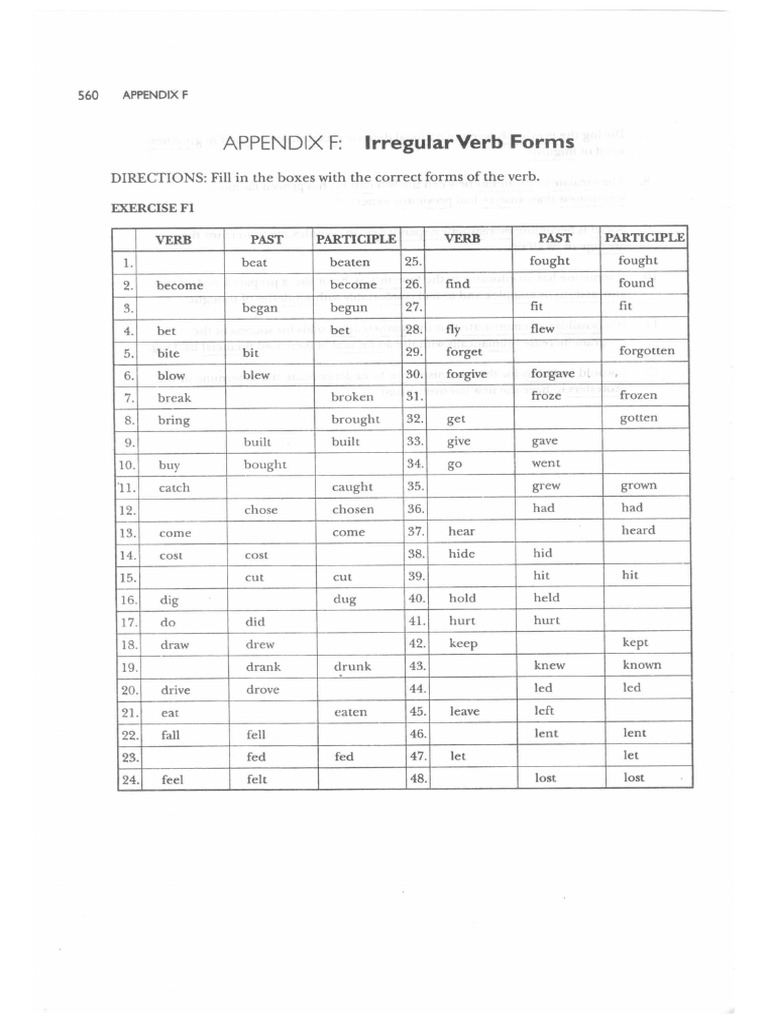 Irregular Verbs Exercise | PDF