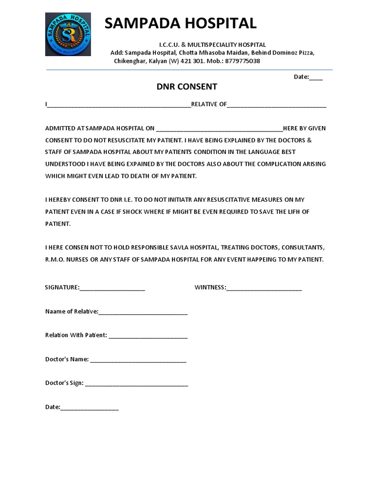 Sampada Hospital: DNR Consent | PDF | Wellness | Science & Mathematics