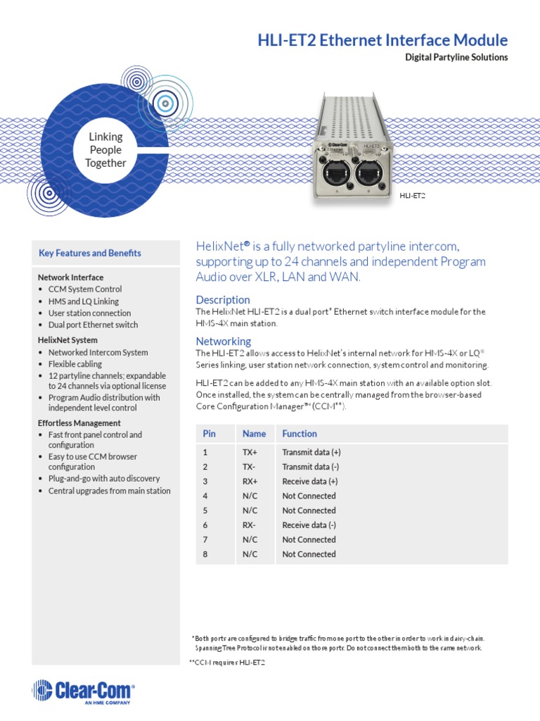 HLI-ET2 Ethernet Interface Module: Linking People Together | PDF | Ip ...