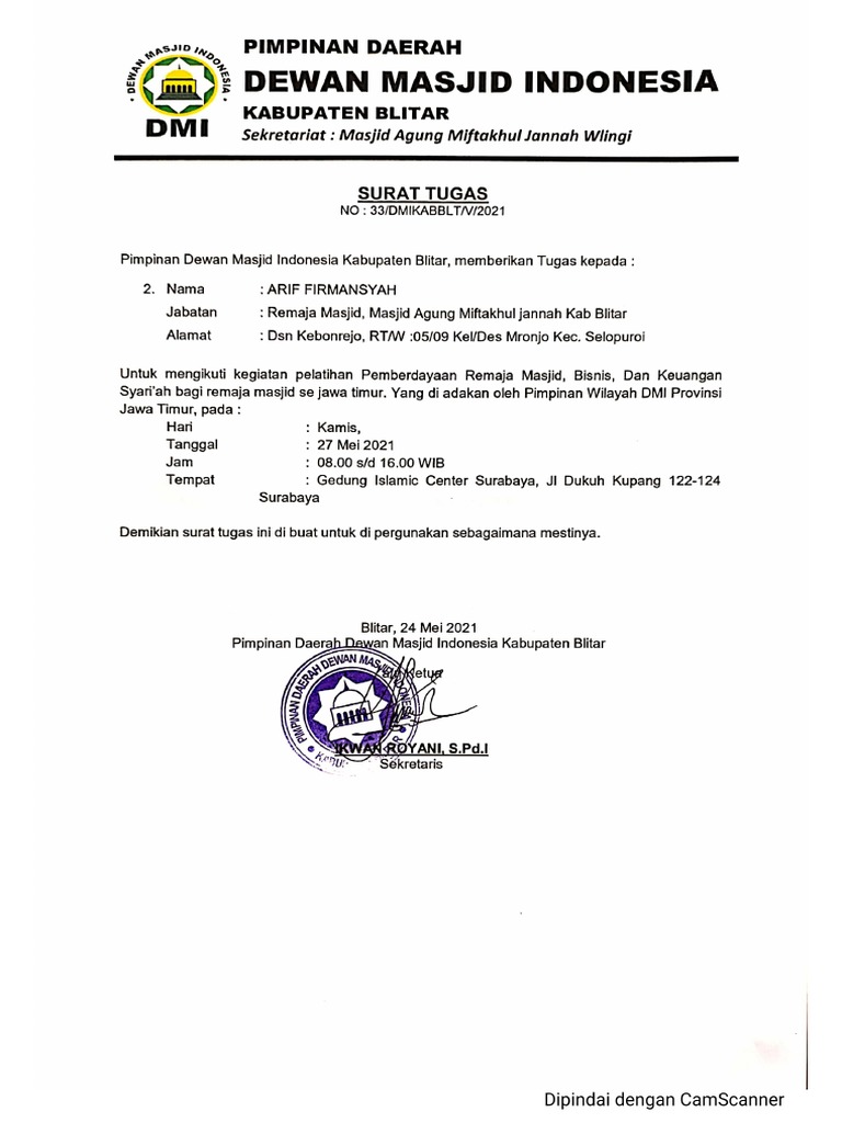 DMI Surat Tugas Arif 27 Mei | PDF