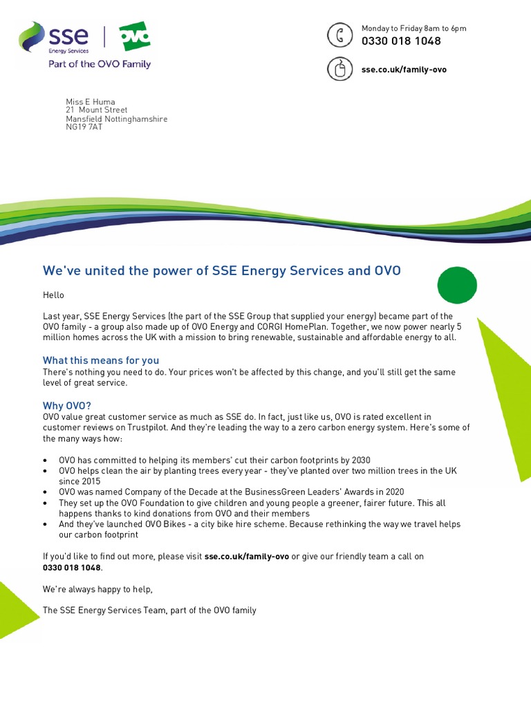 We've United The Power of SSE Energy Services and OVO | PDF | Fuels ...