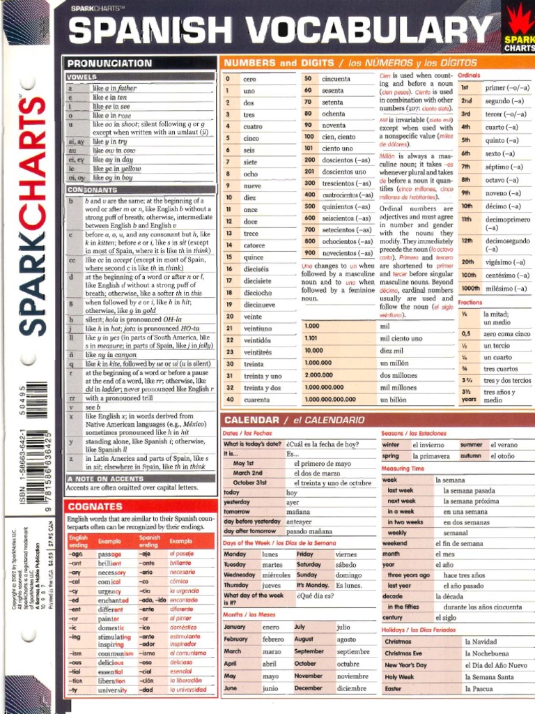 (SparkCharts) SparkNotes Editors - Spanish Vocabulary-SparkCharts (2002 ...