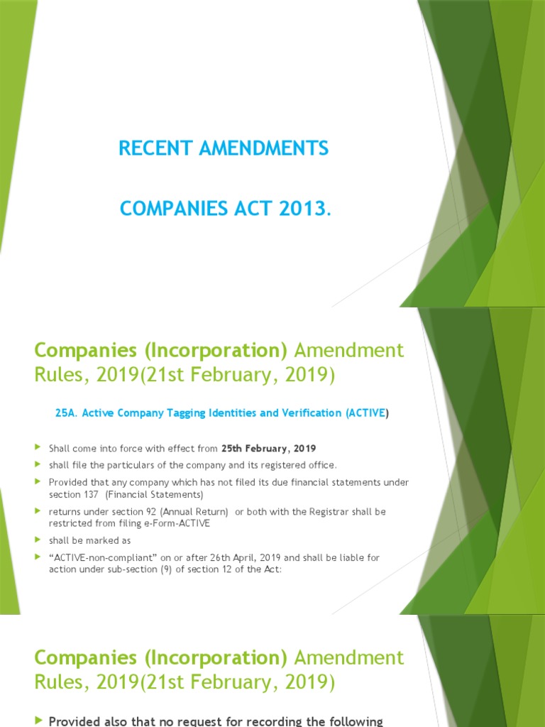 Recent Amendments Companies Act 2013 | Download Free PDF | Audit ...