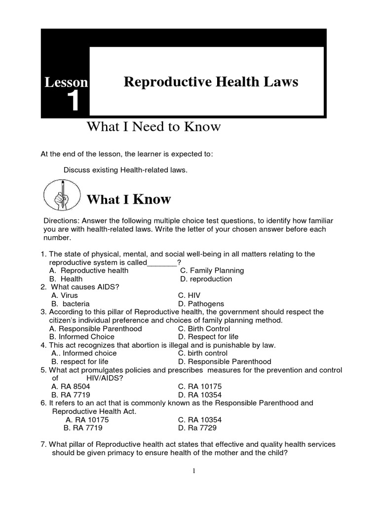 Health10 - q2 - Mod1 - Reproductive Health Laws - Version3 2.1 | PDF ...