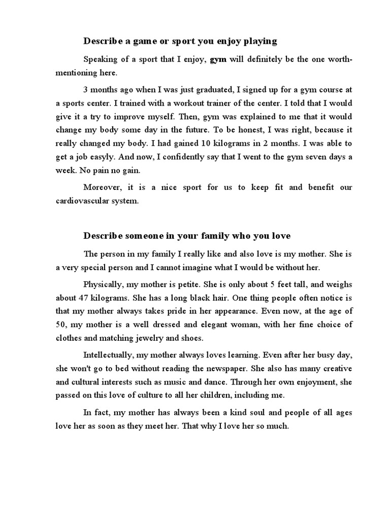 Describe A Game or Sport You Enjoy Playing | PDF