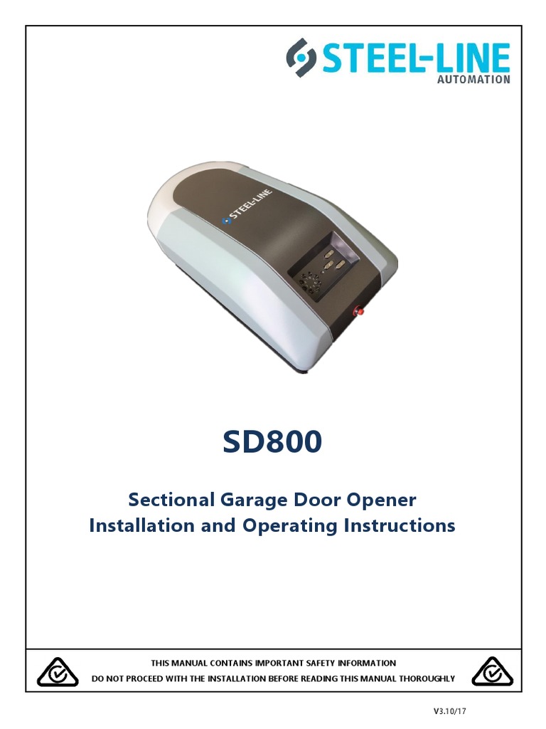 Install and Operate SD800 Garage Door Opener | PDF | Door | Safety