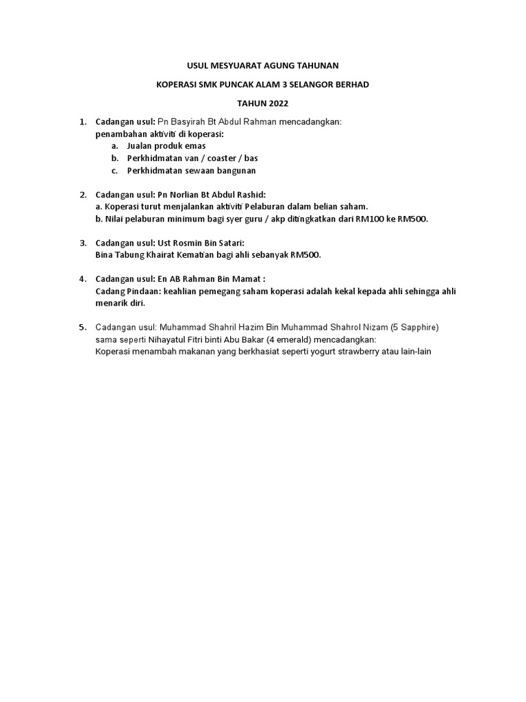 Usul Mesyuarat Agung Tahunan | PDF