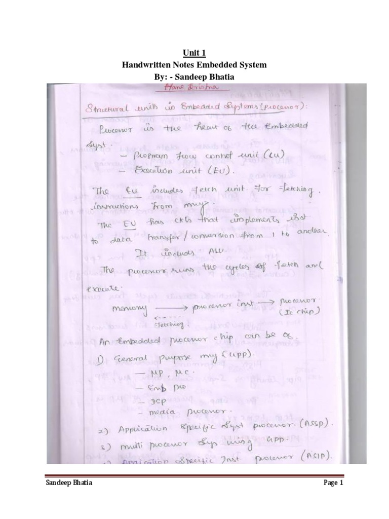 Unit 1 Handwritten Notes Embedded System By: - Sandeep Bhatia | PDF