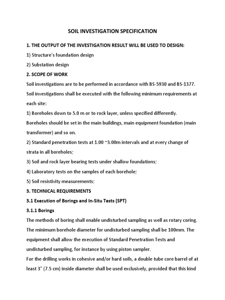 Soil Investigation Specification Guide | PDF