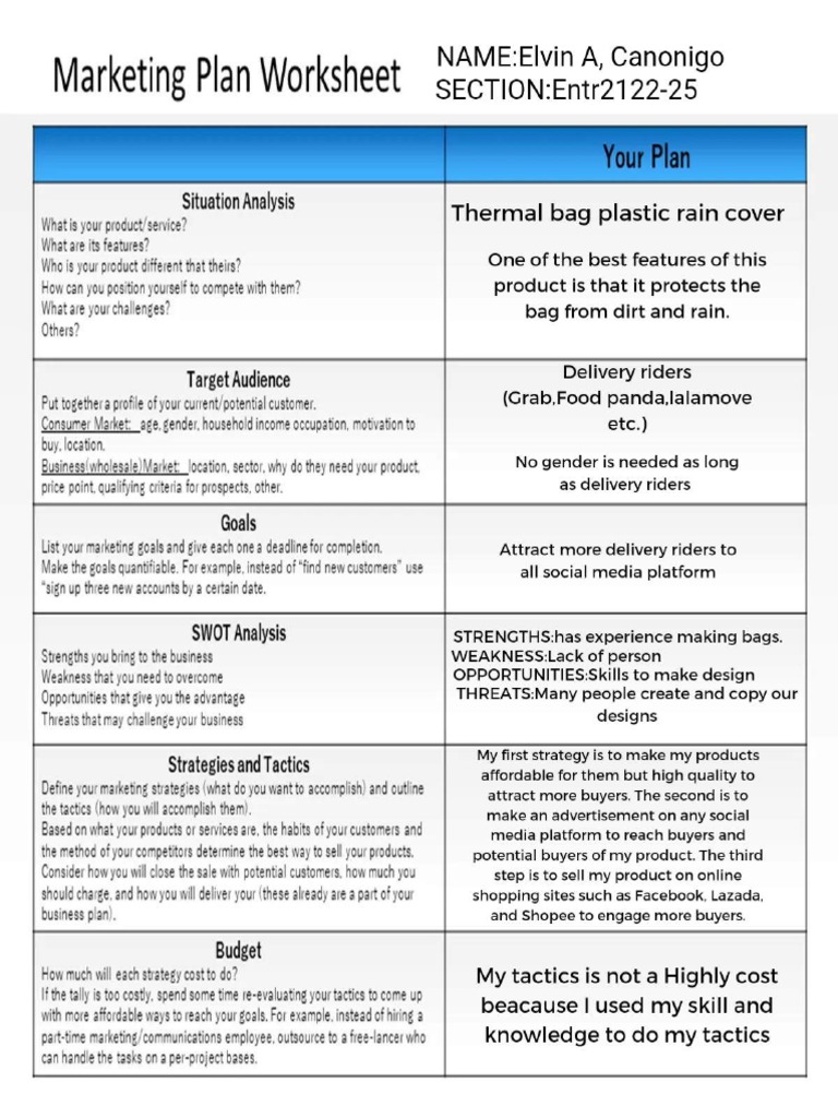 Marketing Plan Worksheet | PDF