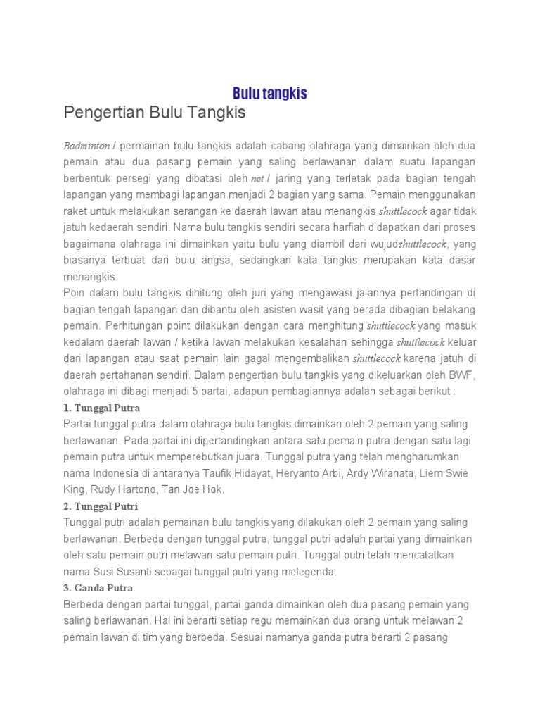 Teknik Dasar Bulu Tangkis dan Perlengkapan | PDF