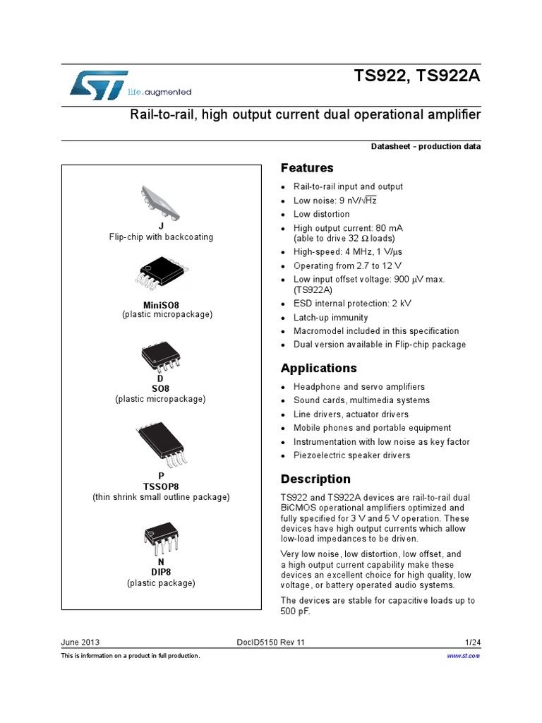 TS922, TS922A: Rail-To-Rail, High Output Current Dual Operational ...