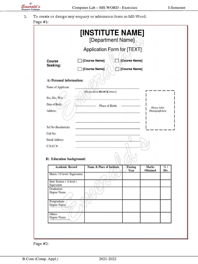MS-Word Lab Exercises | PDF | Academic Degree