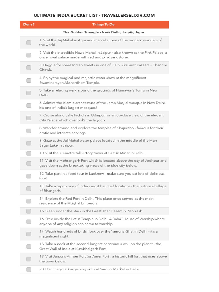 Ultimate India Bucket List | Download Free PDF | Himalayas | Delhi