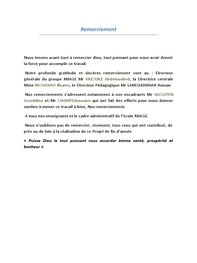 Remerciements et Dédicaces Projet MIAGE | PDF | Business | Économie