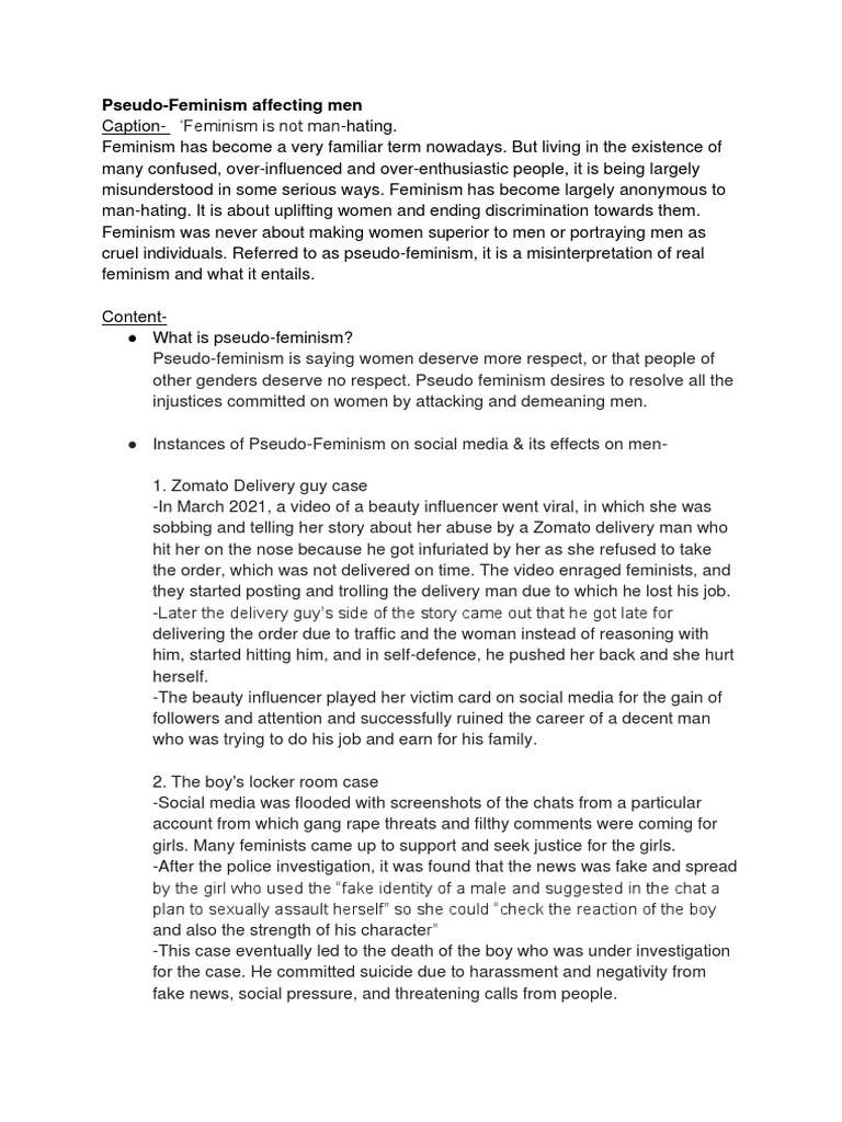 Pseudo-Feminism Affecting Men | PDF | Gender Studies | Feminism
