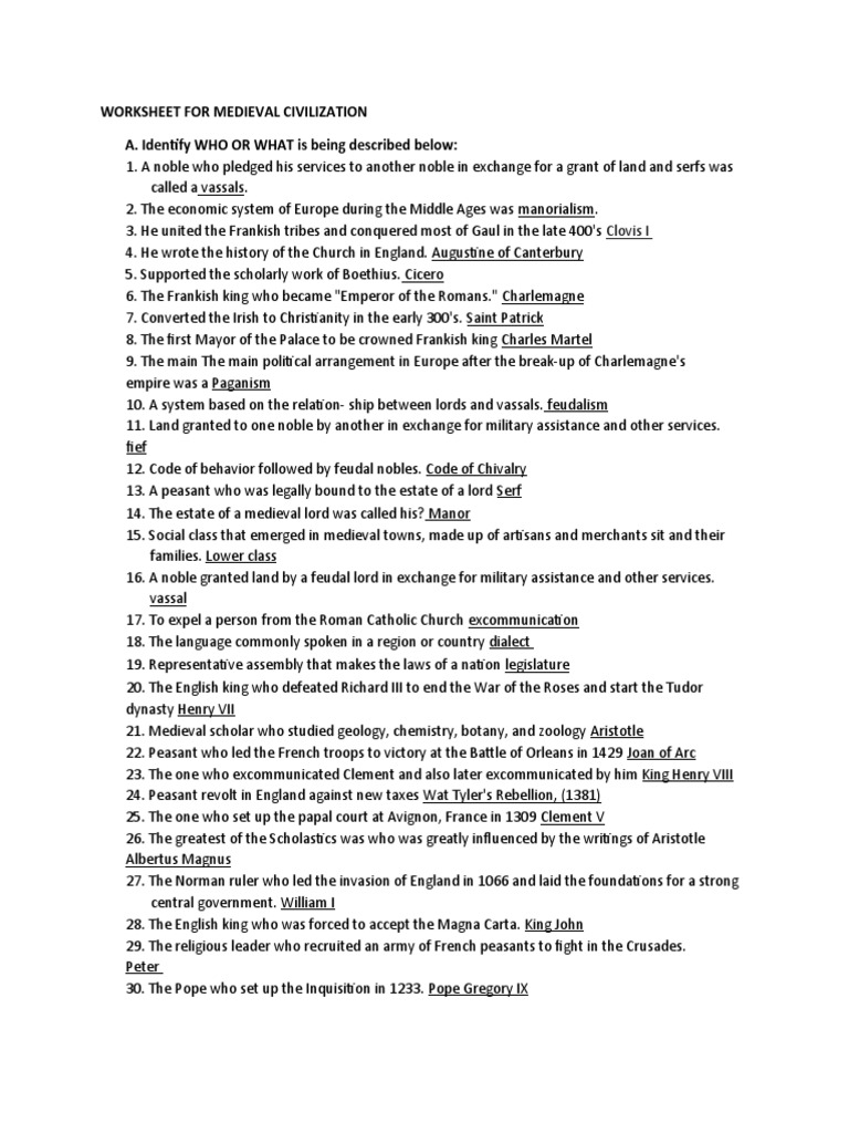 SS Worksheet 2 Medieval Civilization | PDF | Holy Roman Empire | Middle ...