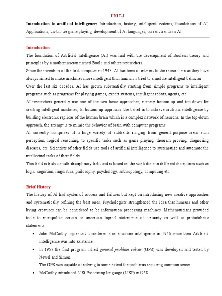 Unit 1 | PDF | Artificial Intelligence | Intelligence (AI) & Semantics