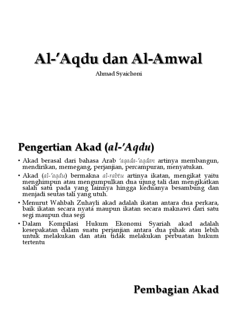 BAB 2 Al-'Aqdu Dan Al-Amwal | PDF | Pengelolaan Keuangan & Uang