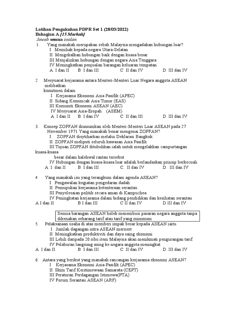 Latihan Pdpr Hubungan Antarabangsa Malaysia Pdf Ilmu Sosial
