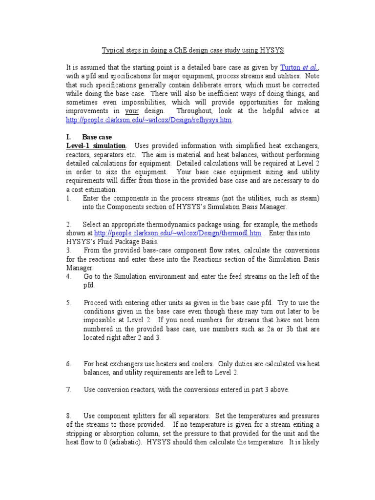 Turton Et Al.: I. Base Case Level-1 Simulation. Uses Provided ...