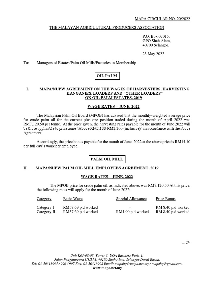 c20.2022 - Rubber & Op Wage Rate | PDF | Employment | Prices
