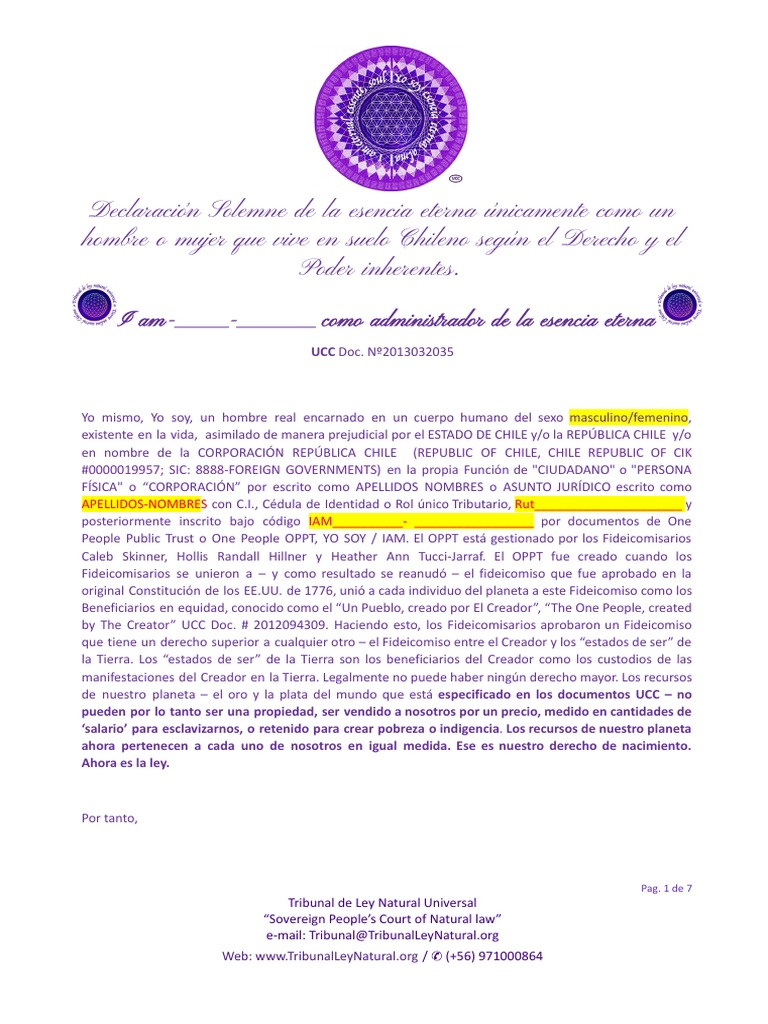 Declaración de La Esencia Eterna | PDF | Chile | Estado (política)