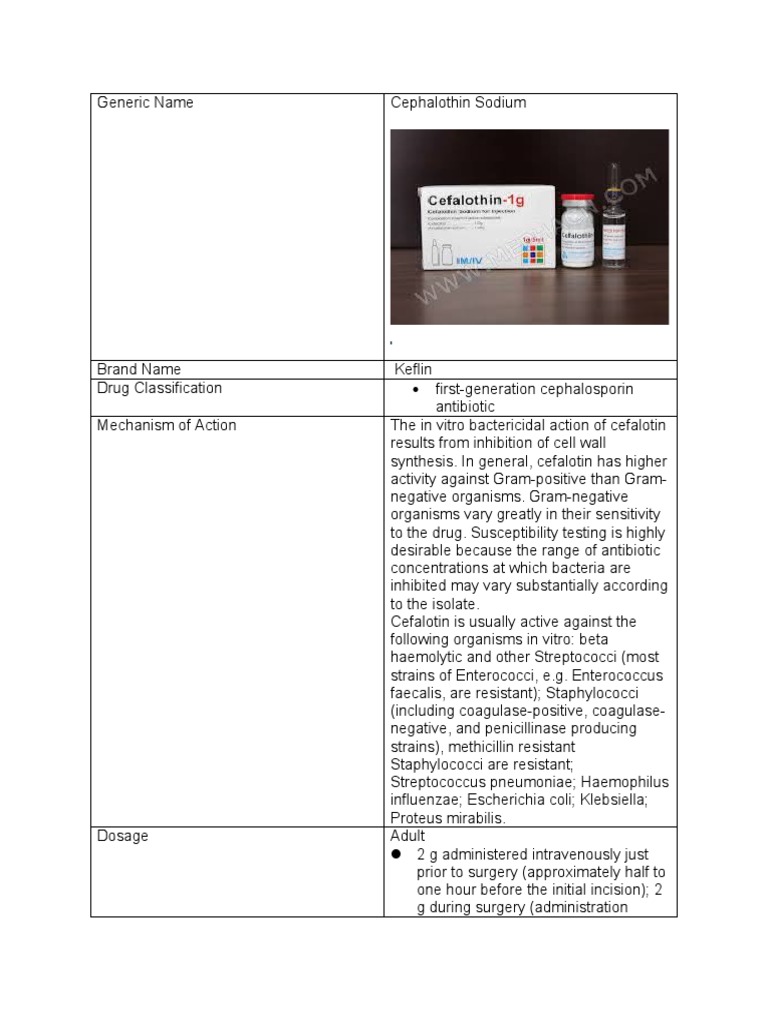 Cephalothin Sodium | PDF | Chemistry | Dose (Biochemistry)
