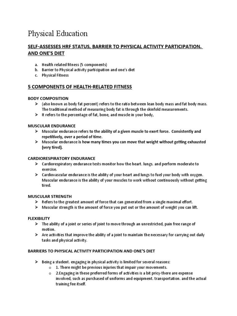 Physical Education: Self-Assesses HRF Status, Barrier To Physical ...