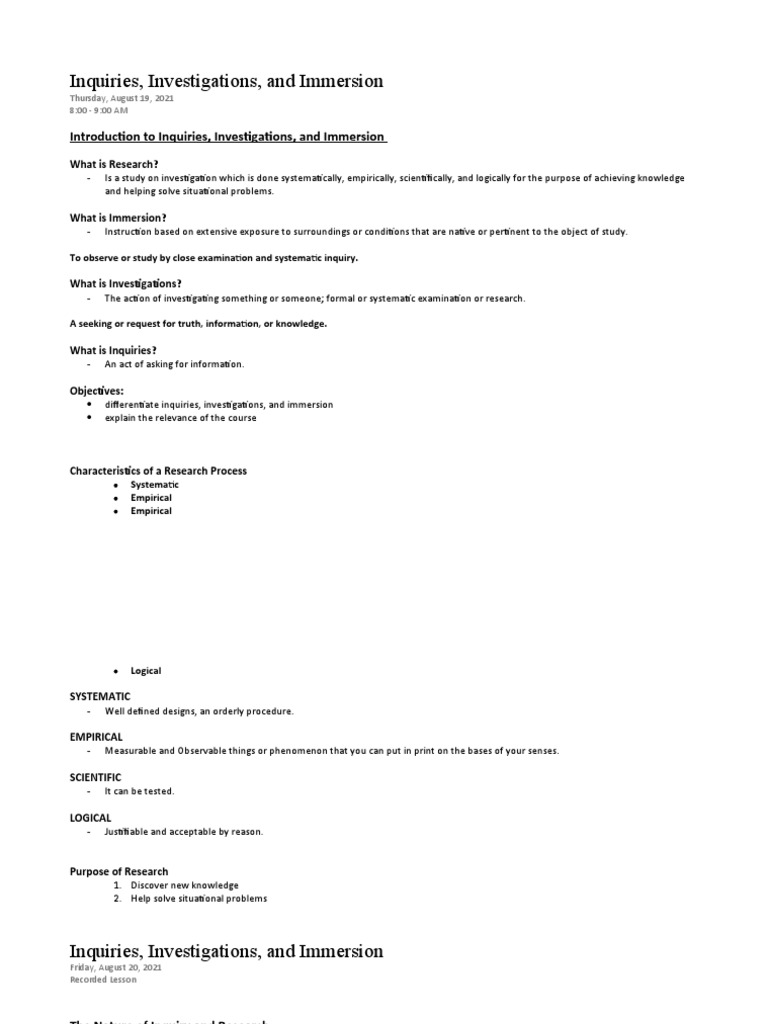 Inquiries, Investigations, and Immersion | PDF | Sampling (Statistics ...