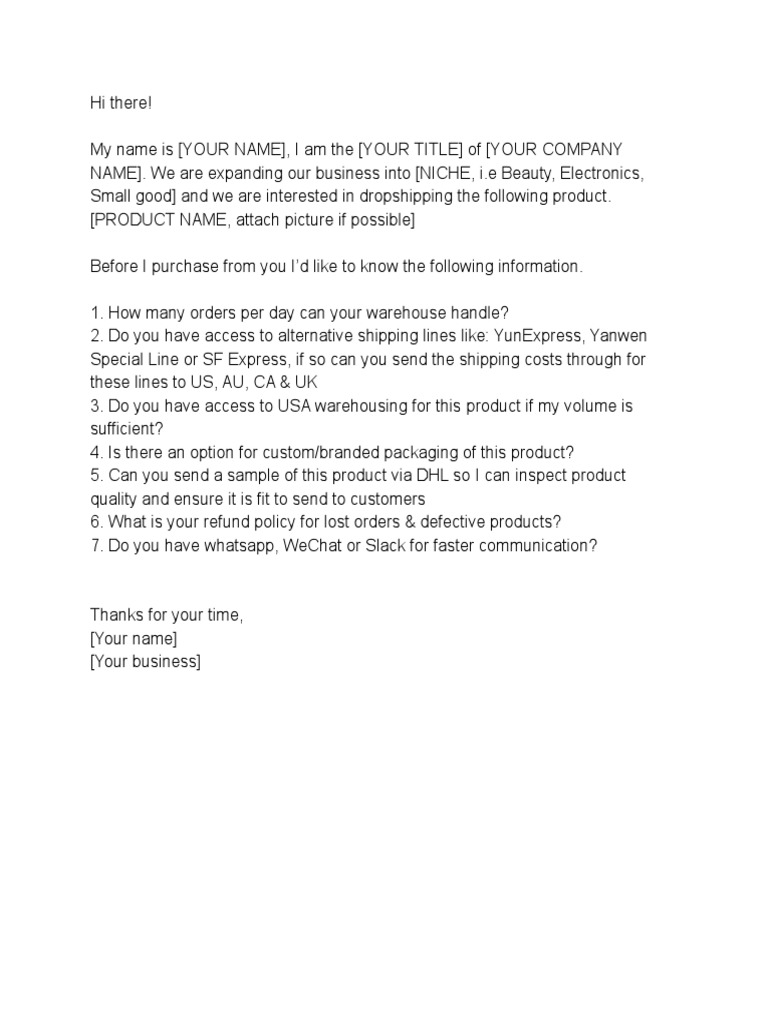 Supplier Email Template Ecom | PDF | Social Science