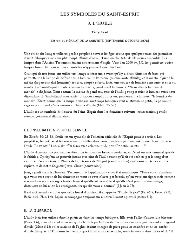 Les Symboles Du Saint Esprit L Huile Pdf Onction Doctrines Et